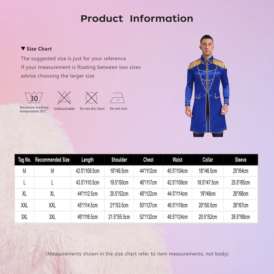 Men Long Coats Uniform Tailcoat Circus Ringleader Cardigan Satin Jacket ...