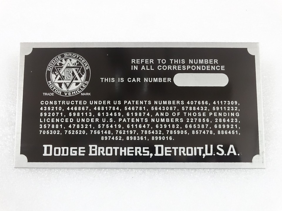 DATA PLATE FITS TO VINTAGE DODGE BROTHERS CAR 1914-16 #V216-7 | eBay