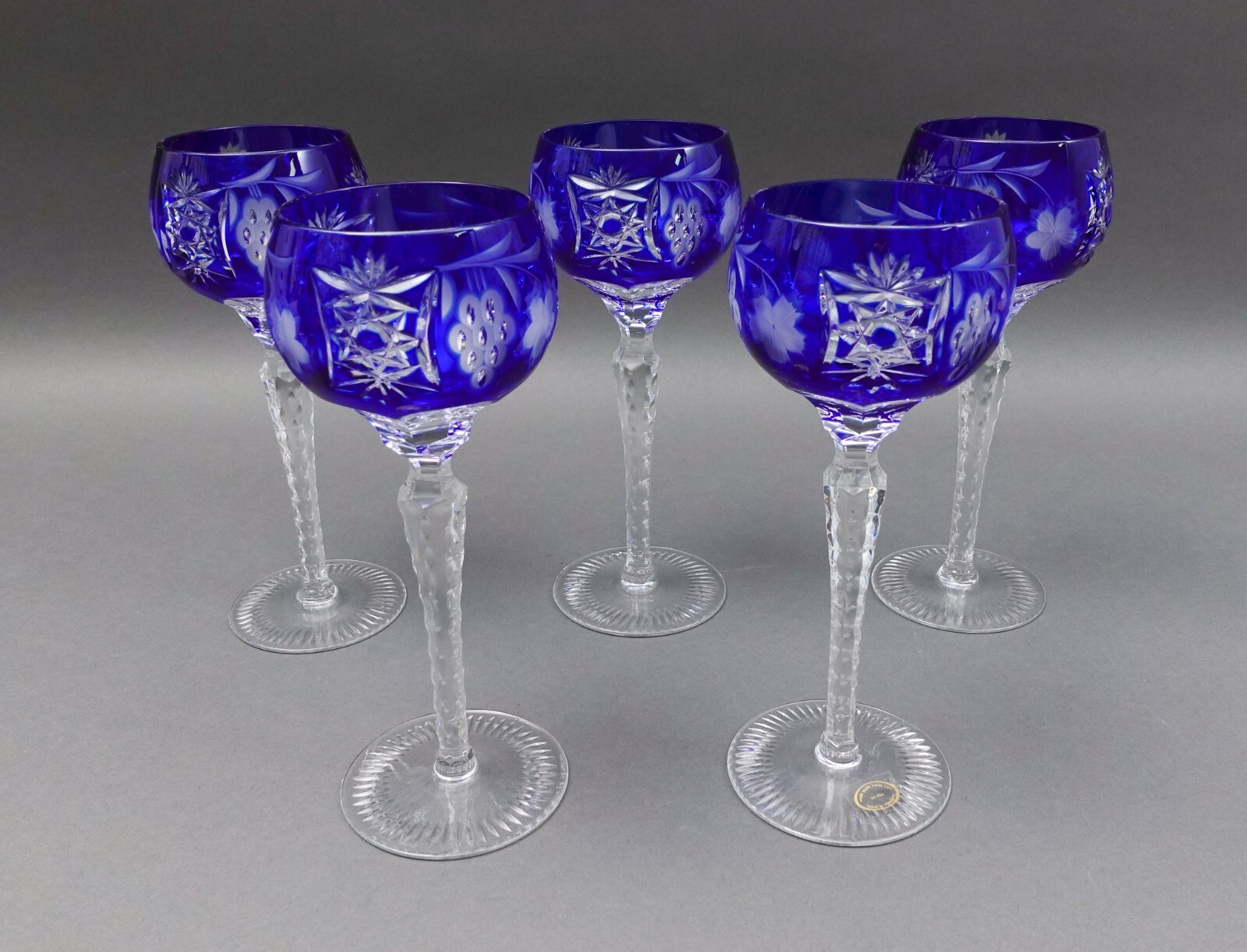 AJKA Crystal Marsala Cobalt Blue Cut To Clear 8.25" Wine Goblet Glasses ...