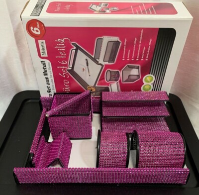 7 Piece Majestic Home or Office Desk Set Organizer Pink Mesh Bling Gift ...