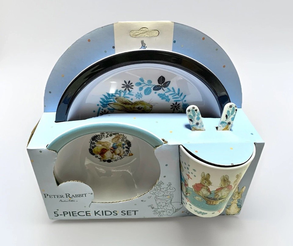 NEW Beatrix Potter PETER RABBIT Kids Multicolor 5pc Melamine Dinner Set ...