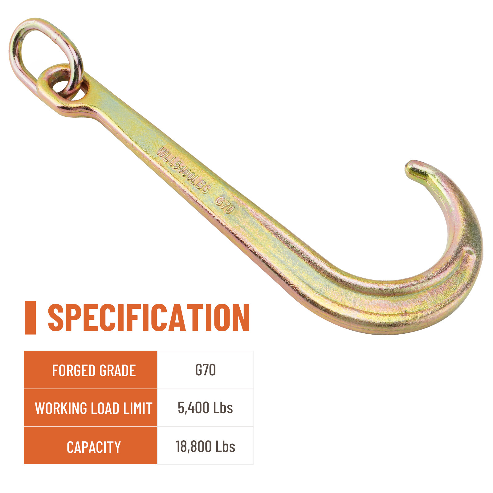 (2)15" Inch J Hook with Chain Link Tow Axle Strap Wrecker Clevis WLL ...