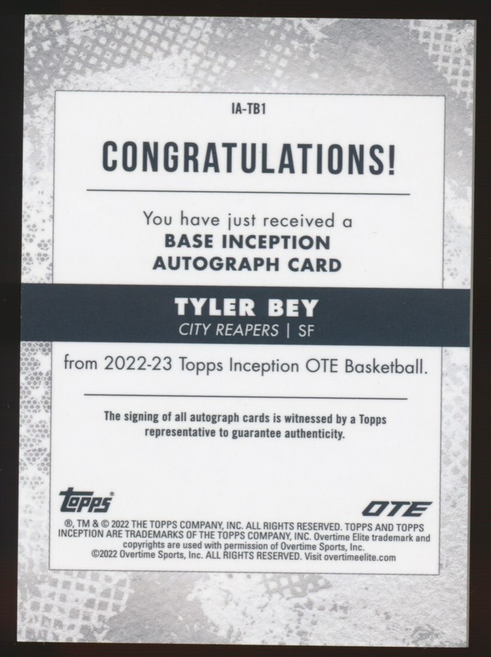 TYLER BEY 2022-23 Topps Inception OTE AQUA AUTO RC 6/10 76ers | eBay