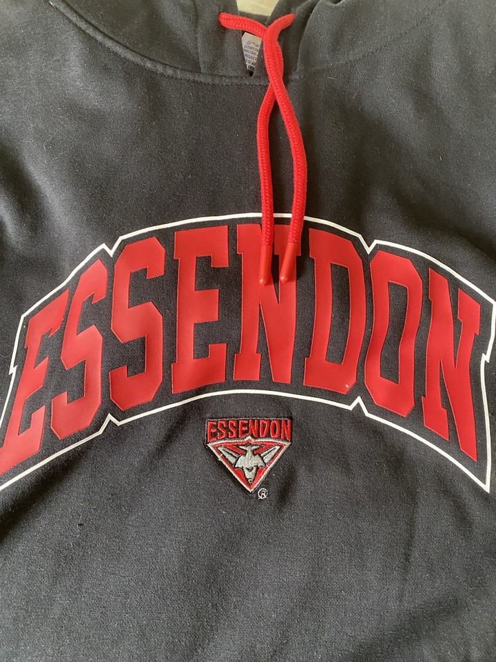 AFL BOMBERS ESSENDON FOOTY TEAM HOODED JUMPER SZ S BLACK AND RED ...