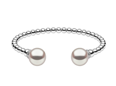 White Lab-Created Diamonds & Huge Pearls Beads Cuff Style Engagement ...