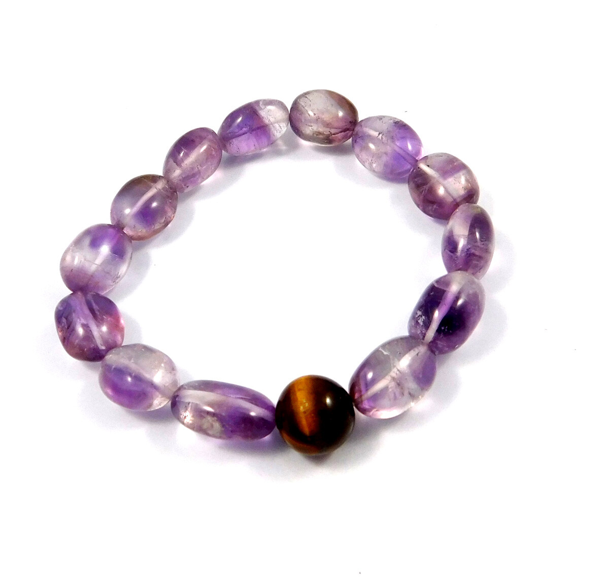 100% Natural Amethyst & Tiger's Eye Bracelet Oval Beads Gemstone ...