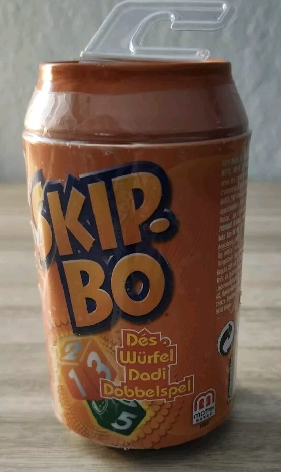 Skip-Bo Dice Travel Game Mattel Orange Tin Soda Can European Version ...