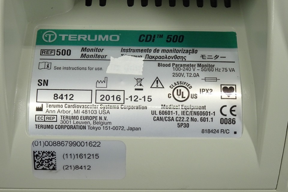Terumo CDI-500 patient blood gas parameter monitor system (For Parts ...