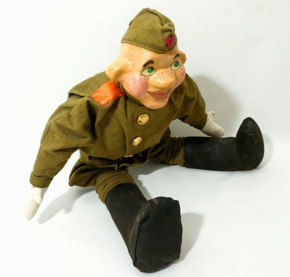RARE VINT USSR SOVIET ARMY HAND PAINTED PAPER MACHE DEFENDER DOLL W ...