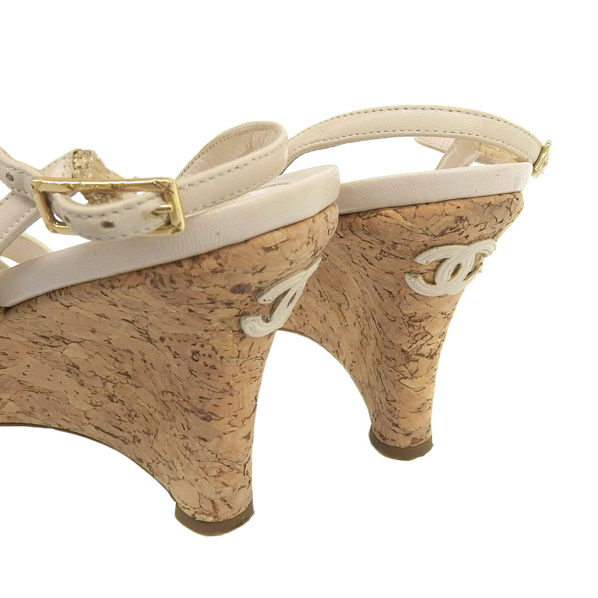 CHANEL Sling Sandals Wedge Matelasse Stitched Beige L… - Gem