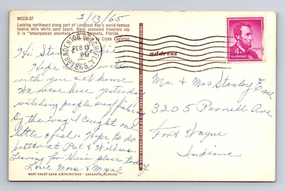 Sarasota FL-Florida, Aerial View Of Longboat Key's Beach Vintage c1965 ...