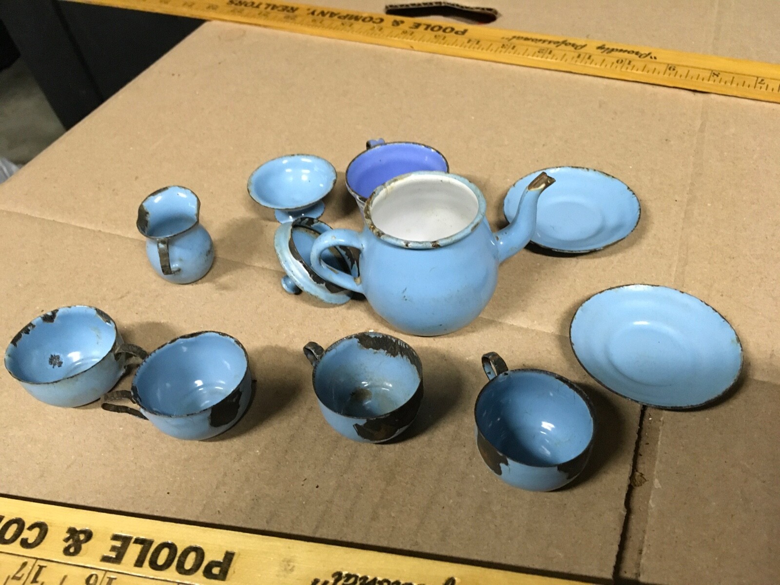 10 Piece Vintage French Blue Enamelware Child's Tea Set + extra one | eBay
