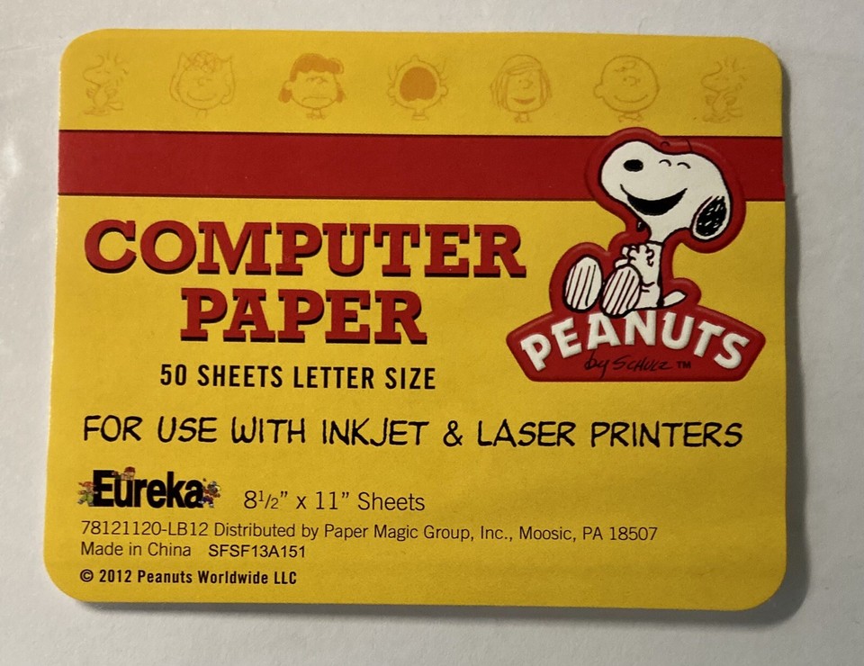 Rare Peanuts Snoopy & Woodstock Animated Computer Paper 50 Sheets ...