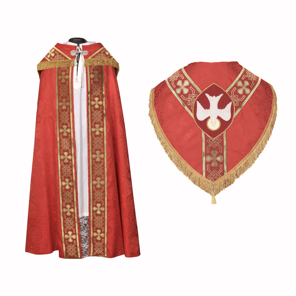 Red Cope & Stole Set with Holy Spirit embroidery capa pluvial, chape ...