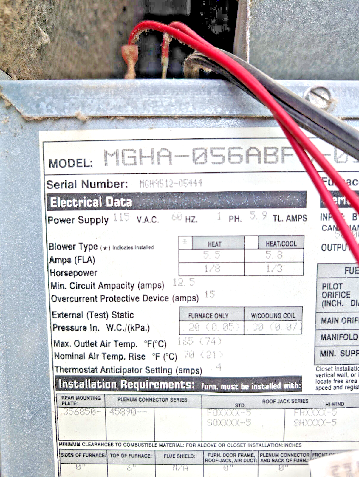 Nordyne / Intertherm Furnace MGHA 056ABFC-05, Natural Gas, 45000 BTU, 1 ...