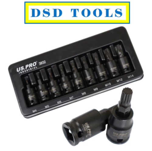 US PRO 9pc Impact Spline Bit Socket Set 3/8" Drive M4 - M14 3932 | eBay UK