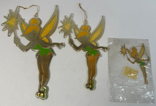 VTG Disney Tinker Bell Christmas Tree Ornament Plastic Flat 3 pcs 8.5 ...