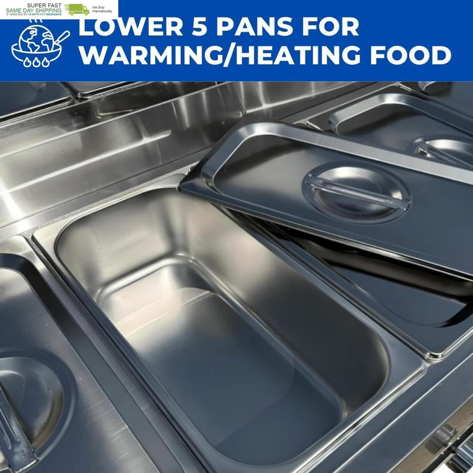 5 Pan Steam Table Food Warmer Cart | Heavy Duty Commercial Stainless ...