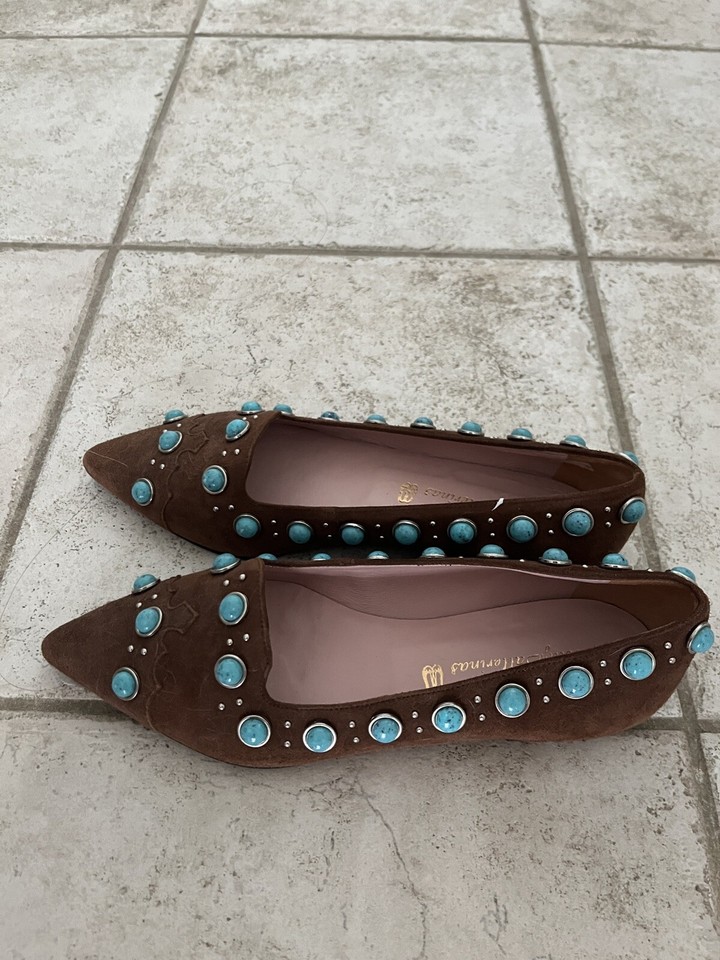Olivia Palermo Pretty Ballerina Brown Suede Turquoise Beaded Flats Sz 6 ...