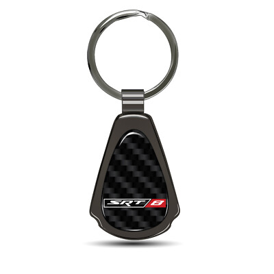 SRT-8 Logo Real Black Carbon Fiber Gunmetal Black Metal Teardrop Key ...