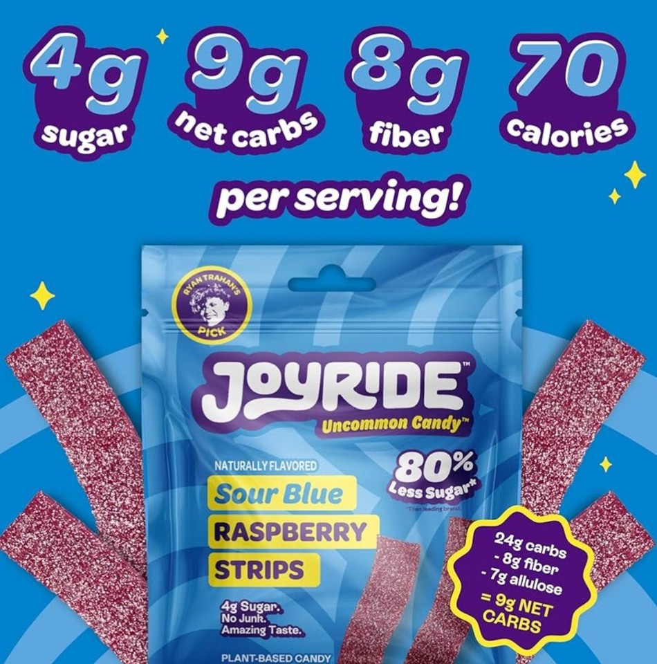 Joyride Candy By Ryan Trahan- Sour Blue Raspberry Strips 99g x 1 Bag ...
