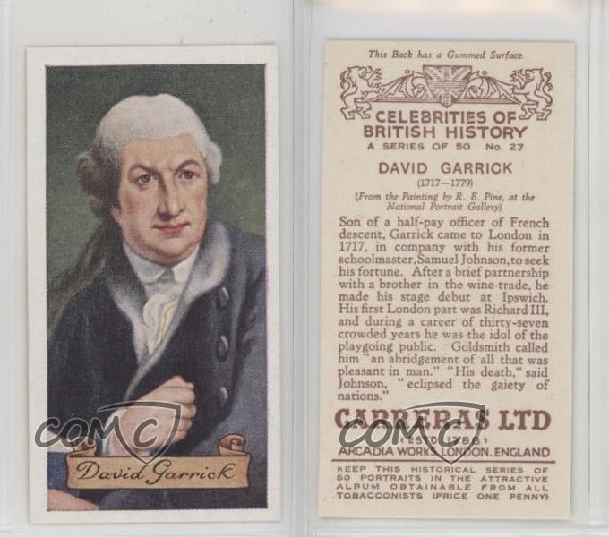 1935 Carreras Celebrities of British History Tobacco David Garrick #27 ...