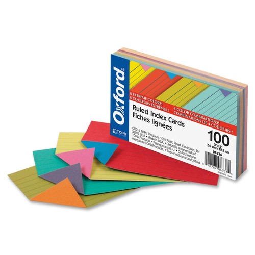 Oxford Extreme Index Cards, 3 x 5 Inches, Assorted Colors, 100 per pack ...