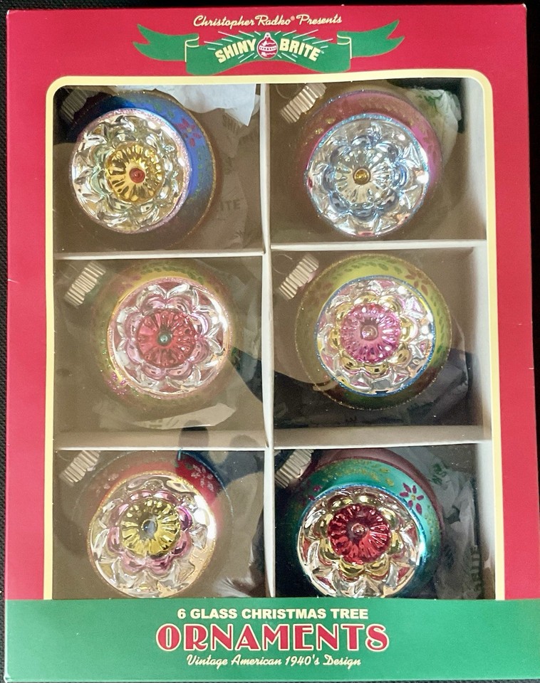 6 X-LARGE Shiny Brite Christmas Ornaments Rounds Indents Reflectors ...