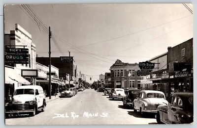 Postcard RPPC Del Rio Texas - Main Street w Walgreens Cars Little ...