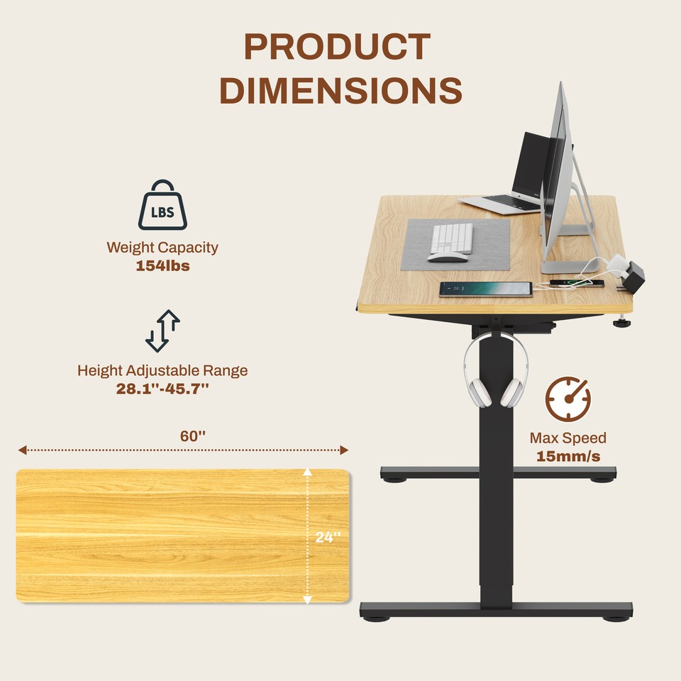 FunniHomi Whole-Piece Adjustable Standing Desk w/ Clamp Power Strip ...