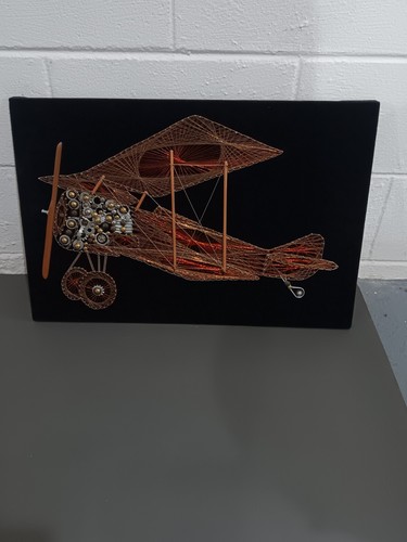 Vintage Airplane Wire Nail String Art Black Framed Velvet Steampunk ...