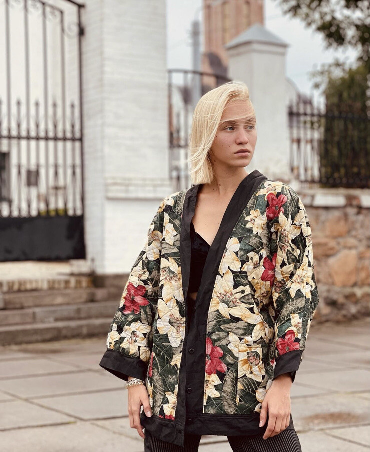 Vintage Cotton Quilted Jacket Kimono With Floral Lili… - Gem