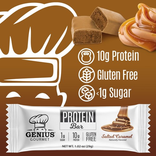 Genius Gourmet Protein Bar, Salted Caramel Keto Snack, Low Carb, Low ...