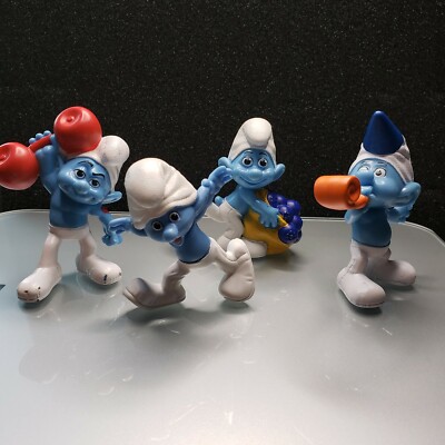 Lot of 4 McDonalds Smurf Toys, 2011-2013 Hefty, Greedy, Clumsy, Party ...