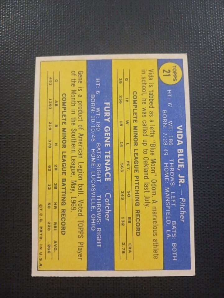 1970 Topps Baseball Vida Blue/Gene Tenace #21 Rookie Card Oakland A's⚾️ ...