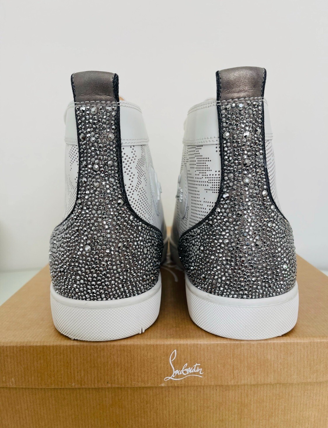 Christian Louboutin Men's White Louis Sp Strass High-top Sneakers 43 1/ ...