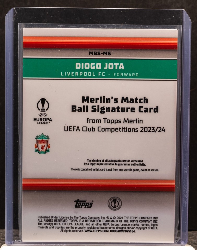 Diogo Jota 2023-24 Merlin UCC Black Refractor Ball Signature Patch Auto ...