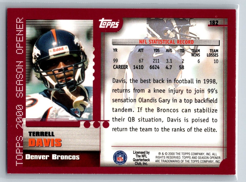 2000 Topps Season Opener Terrell Davis Denver Broncos #182 | eBay