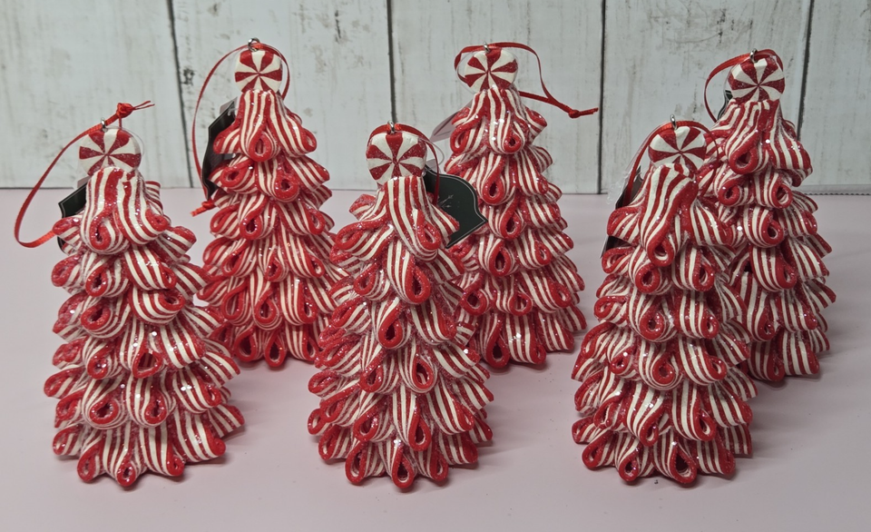 2025Holiday Time 6 Red White Peppermint Candy Ribbon Tree Christmas ...