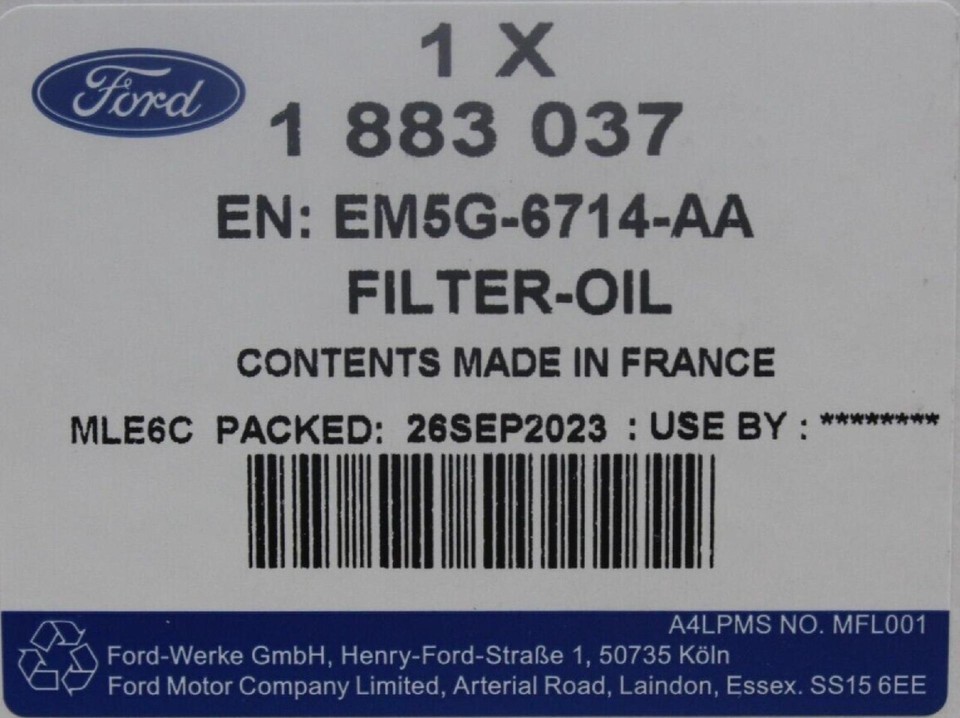Original Inspection Kit 1.6 16V Ford C-Max Year 6/2003 - 3/2007 ...