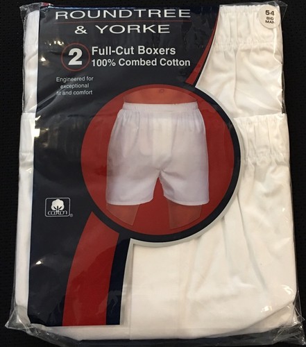 Men's Roundtree & Yorke White Full-Cut Boxers 2 Pack Size 54 NEW 100% ...