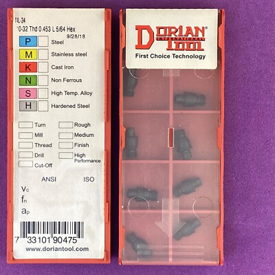 10pc DORIAN TOOL NL-34 Insert Lock Pin 10-32 Thd 0.453 5/64 Hex🎯 ...