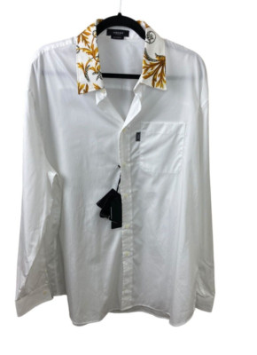 Versace NEW Heritage Fit Italy Bianco Ott White Gold Scroll Shirt Size ...