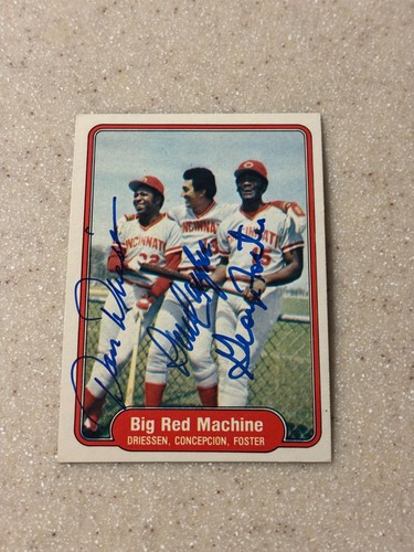 1982 Fleer #630 card signed by Dan Driessen, Dave Concepcion and George ...
