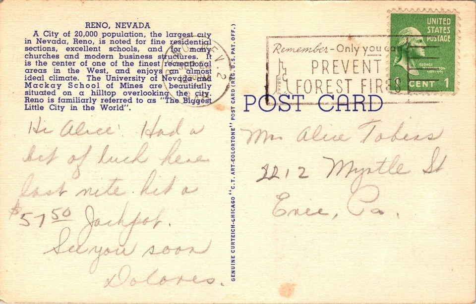NV Reno, Large Letter Greetings from Reno, Linen, Unposted | eBay