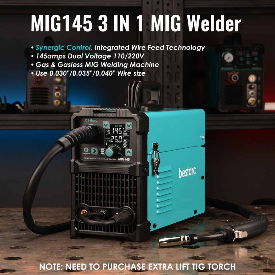 Dual Voltage MIG Welder 145A Gas/Gasless Digital Display for Various ...