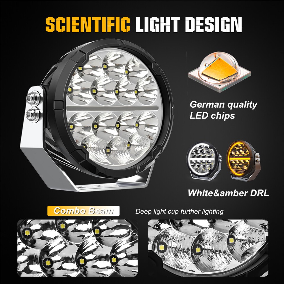 Pair 7" Inch Round off Road Spot Beam LED Driving Lights Dual Color DRL ...