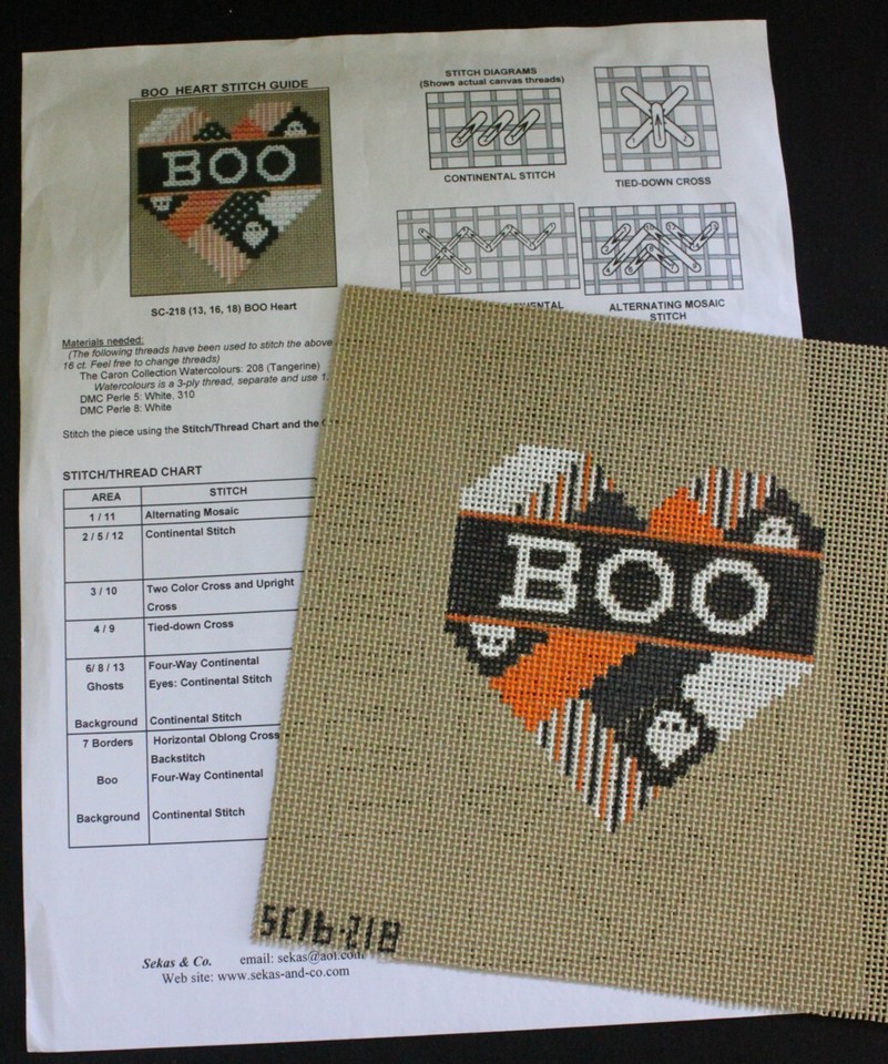 Needlepoint Hand Painted Canvas with Stitch Guide: Boo Heart | eBay