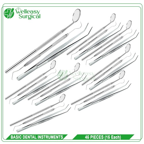 45 Pcs Basic Dental Instruments Set Mouth Mirror Explorer Cotton Plain Plier | eBay