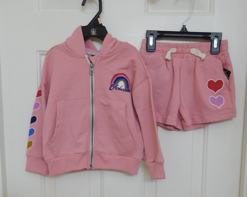 NWT 2pc Volcom Colorful Rainbow Heart Sleeve Sweatshirt & Shorts Set sz ...